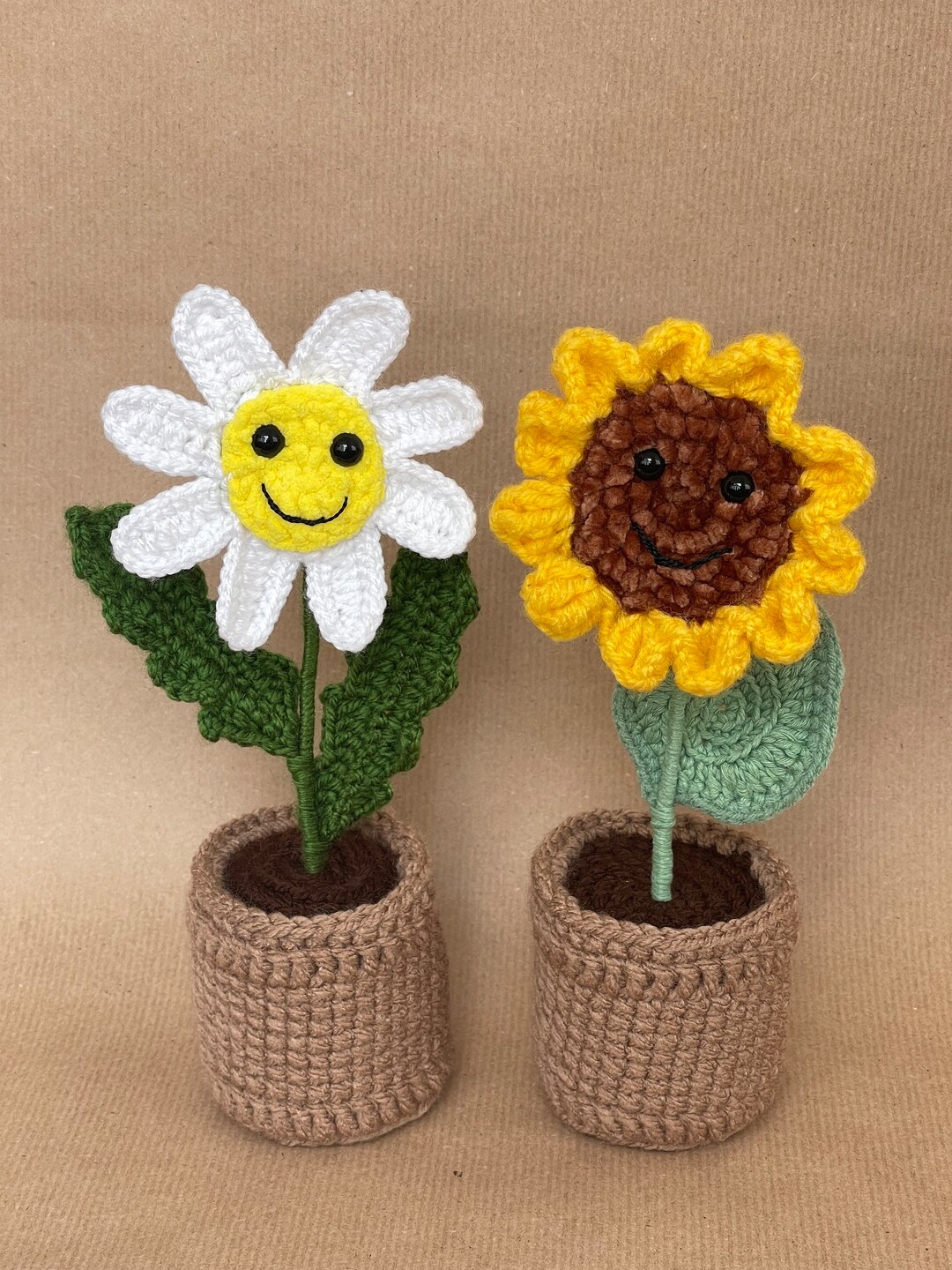 Crocheted Flower in Pot With Embroidered Smile Handmade Gift to Lift ...