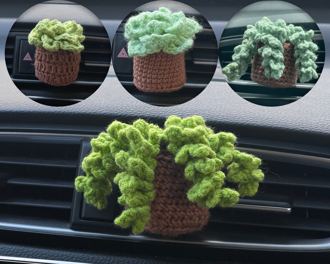Handmade Mini Plant Car Diffuser - Boho Car Vent Clip, Cute Crocheted ...