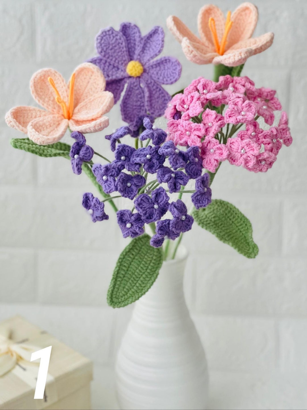 Hydrangea Bouquet Crochet Flower Decor - Colorful Crocheted Hydrangea ...