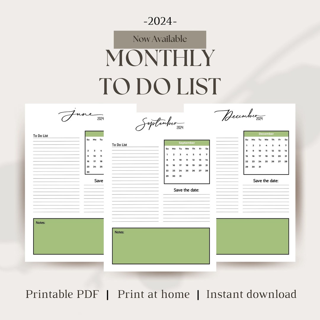2024 Monthly to Do List, Printable 2024 Calendar, Monthly Notes ...