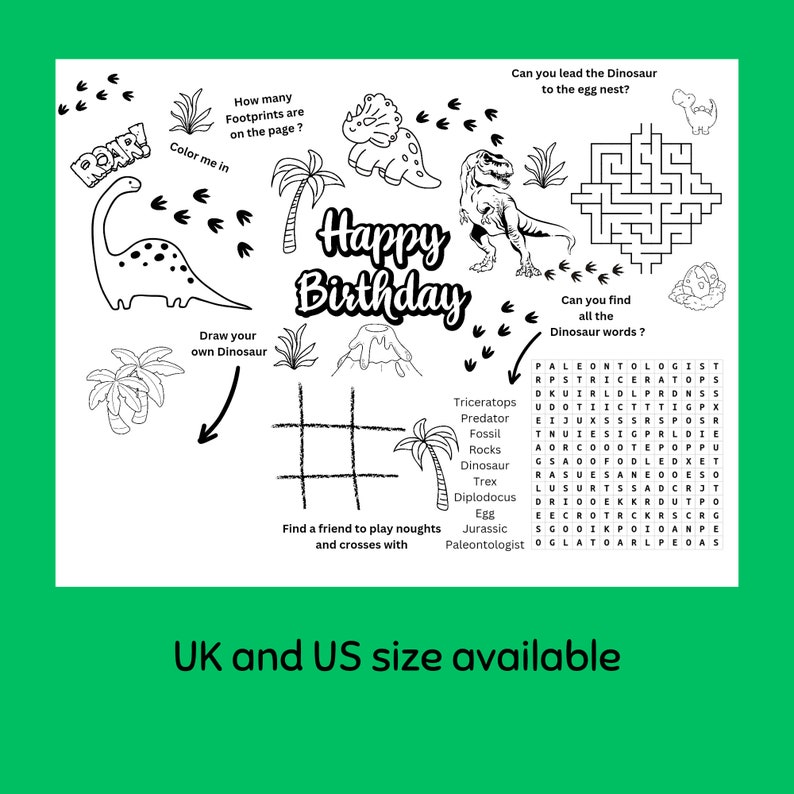 Dinosaur Birthday Party Activity Sheet, Dinosaur Colouring Page, Dino ...