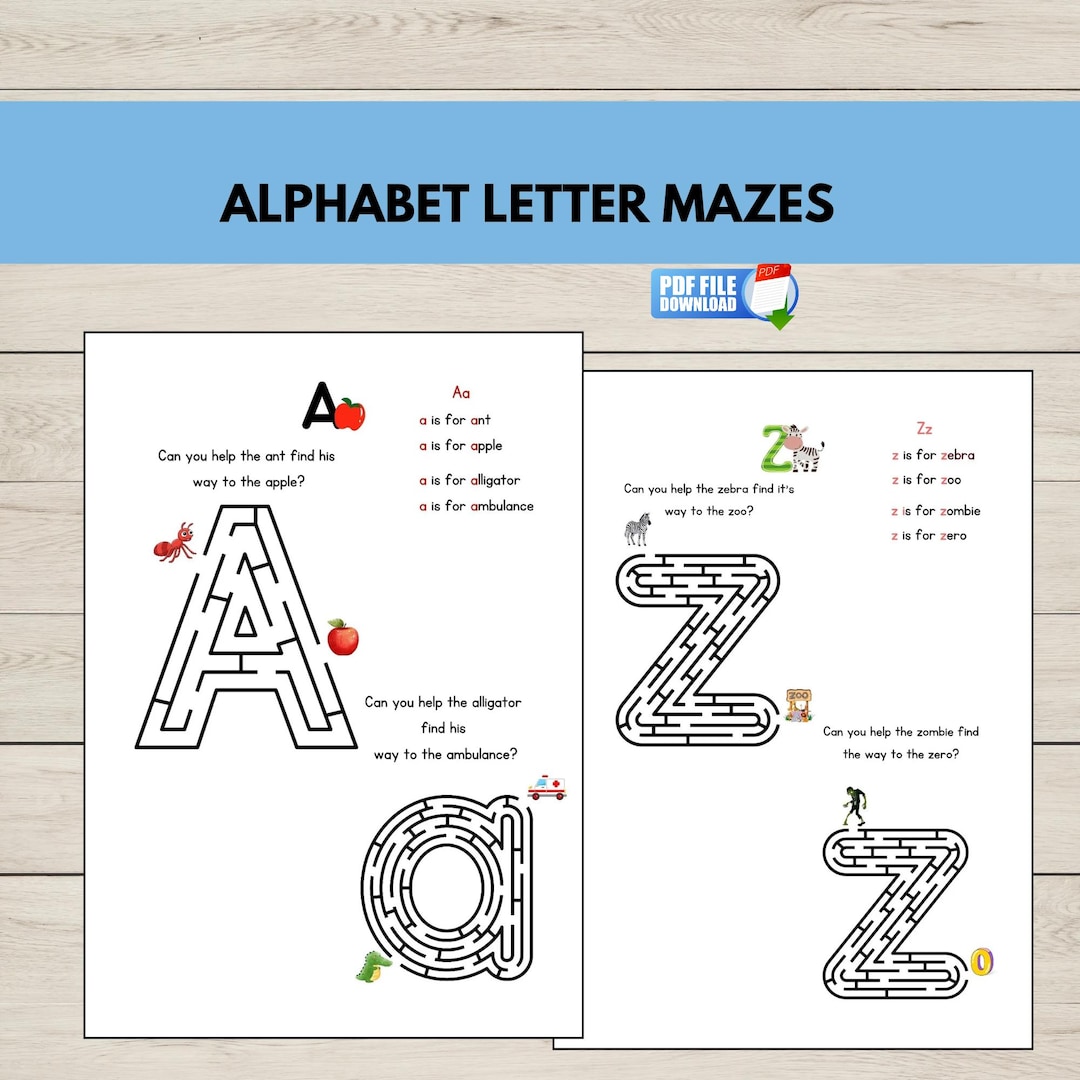 Alphabet Letter Maze Worksheets, ABC Maze Activity Sheets, A–Z ...