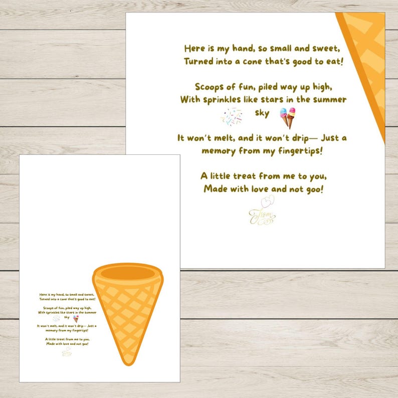 Ice Cream Handprint Craft Printable, Summer Poem Keepsake for Kids ...