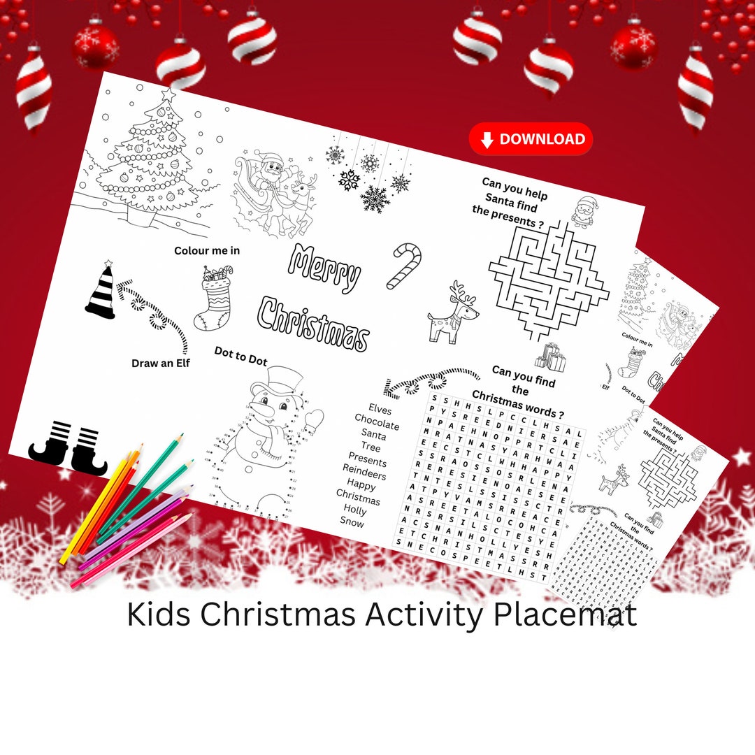 Kids Christmas Activity Placemat ,christmas Colouring Page Printable ...
