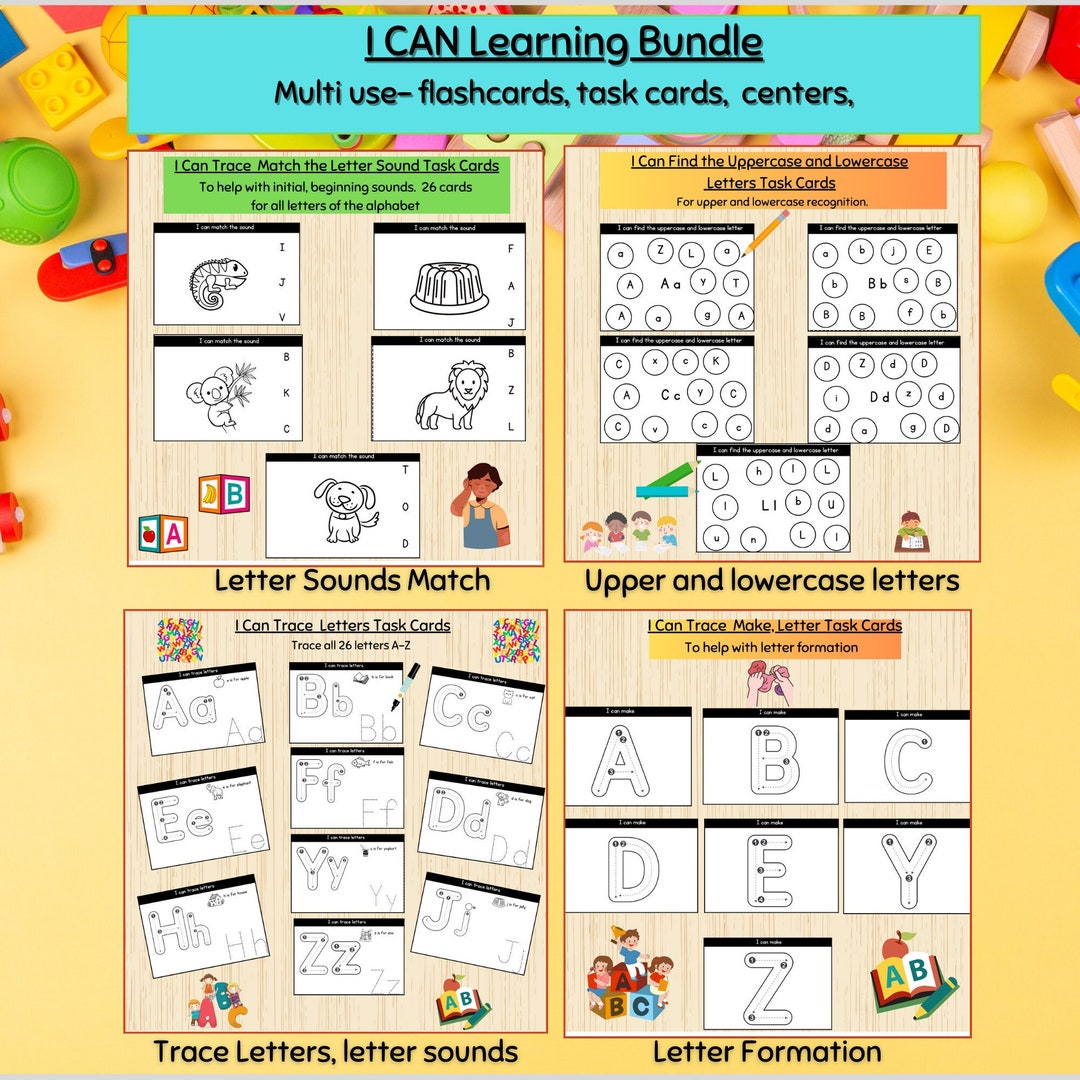 I Can Printable Task Cards Bundle, Letter Flashcards, Letter Formation ...