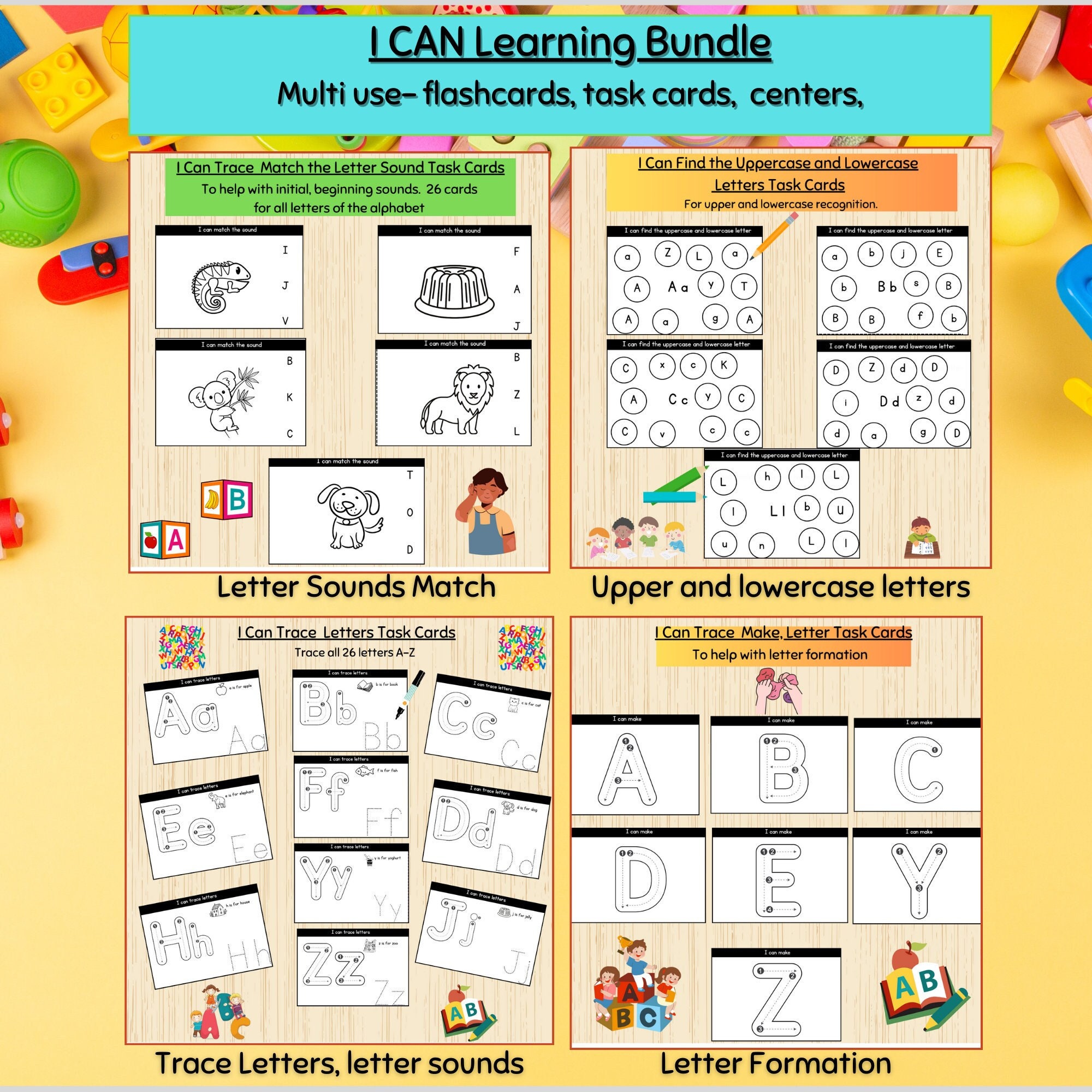 I Can Printable Task Cards Bundle, Letter Flashcards, Letter Formation ...