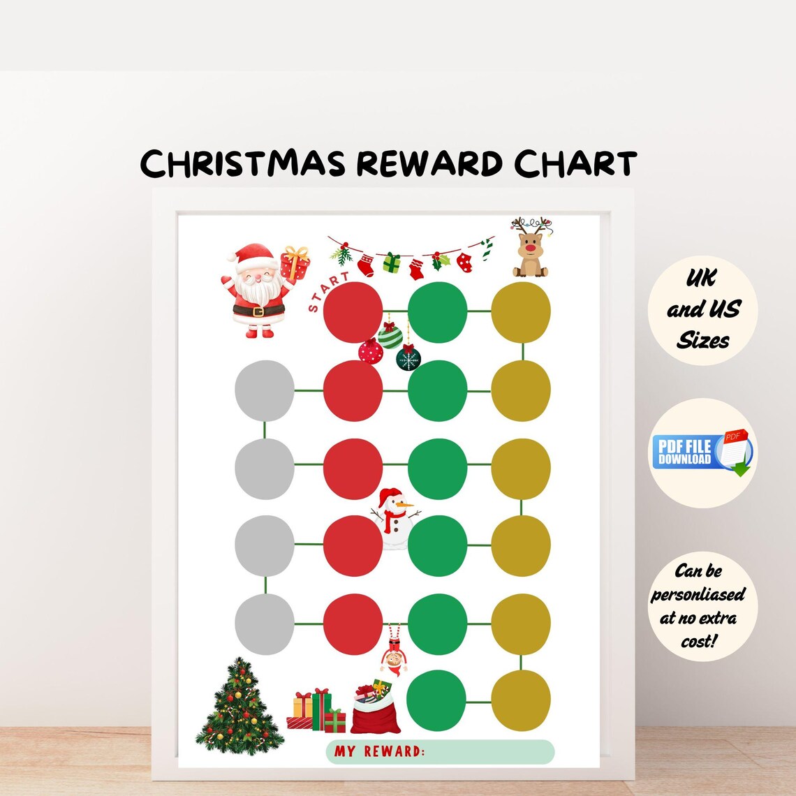 Christmas Reward Chart Printable, Kids Holiday Good Behavior Tracker ...