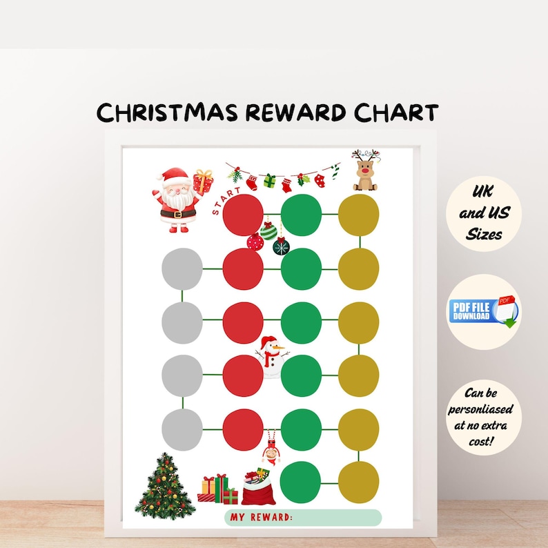 Christmas Reward Chart Printable, Kids Holiday Good Behavior Tracker ...