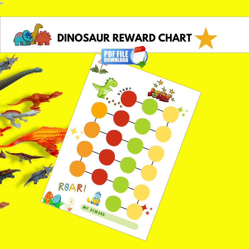 Dinosaur Reward Chart, Dino Potty Training Chart, Kids Printable ...