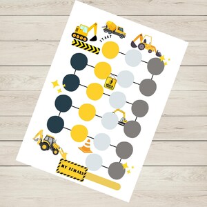 Digger Reward Chart for Kids, Printable Construction-themed Behaviour ...