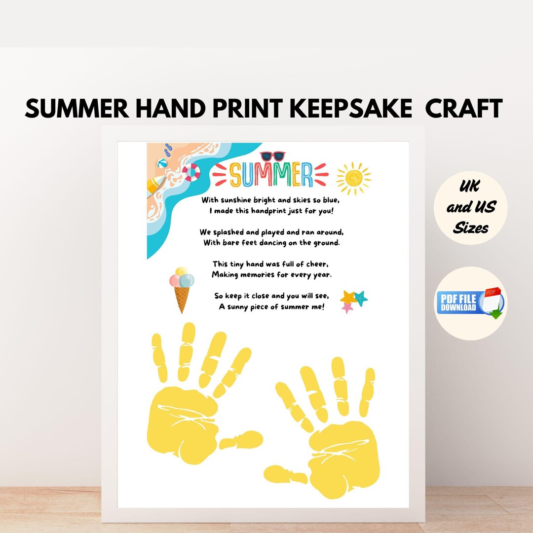 Summer Handprint Craft With Poem, DIY Printable Gift for Parents, End ...
