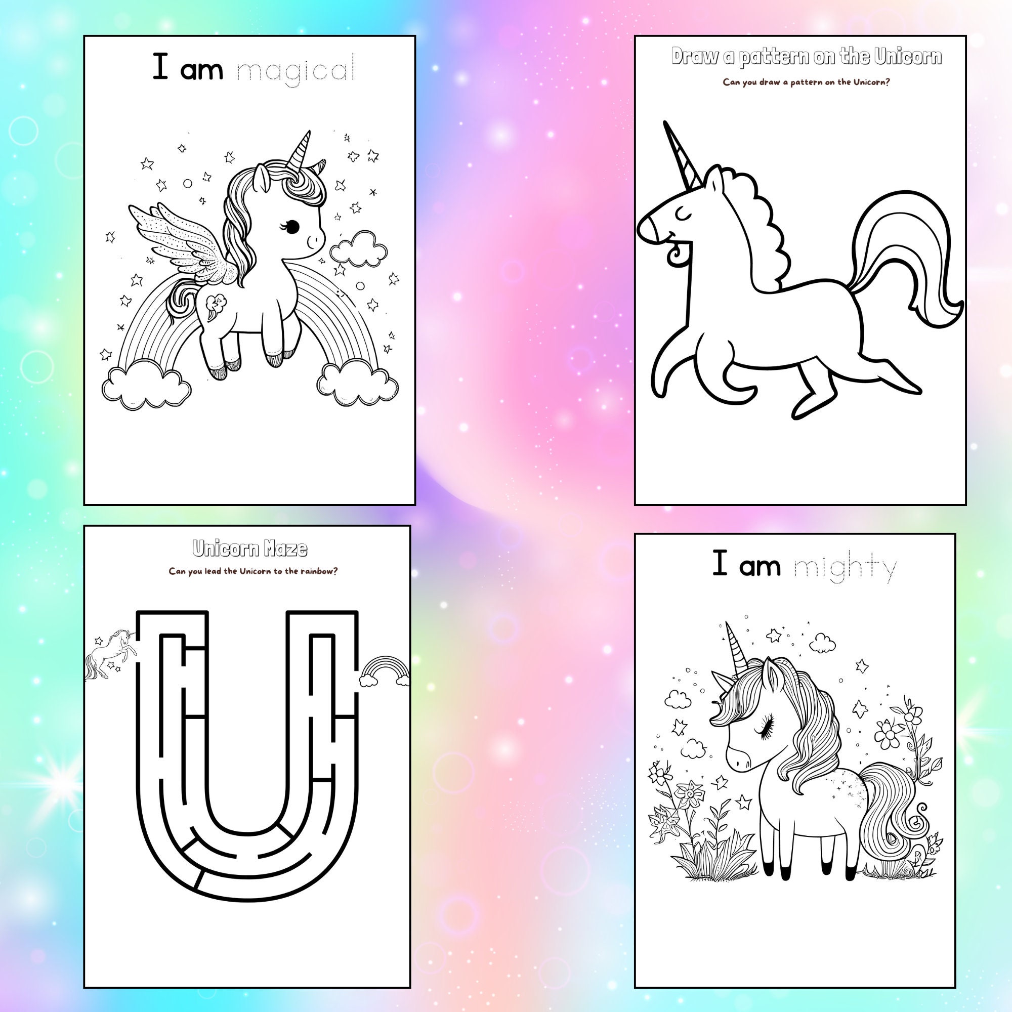 Unicorn Activity Book, Unicorn Coloring Pages, Unicorn Activity Pack ...