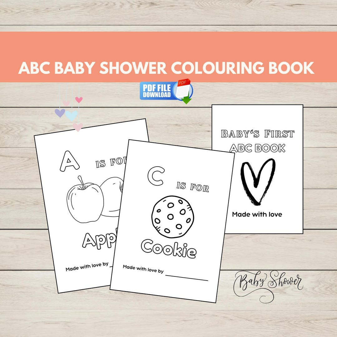 ABC Baby Shower Coloring Book, Animal Coloring Pages, Baby Shower ...