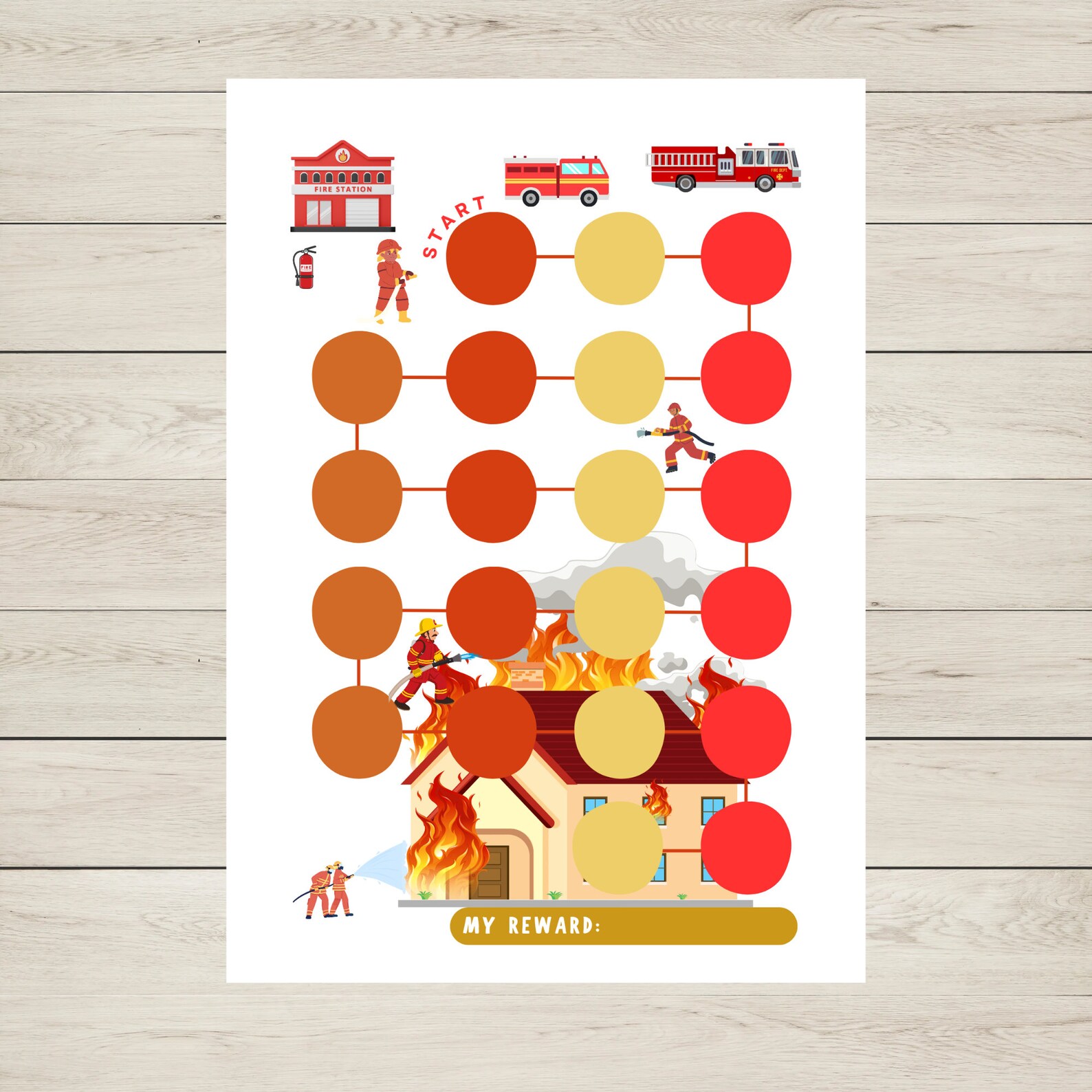 Fire Trucks Reward Chart Printable for Kids, Firefighter Behavior Chart ...