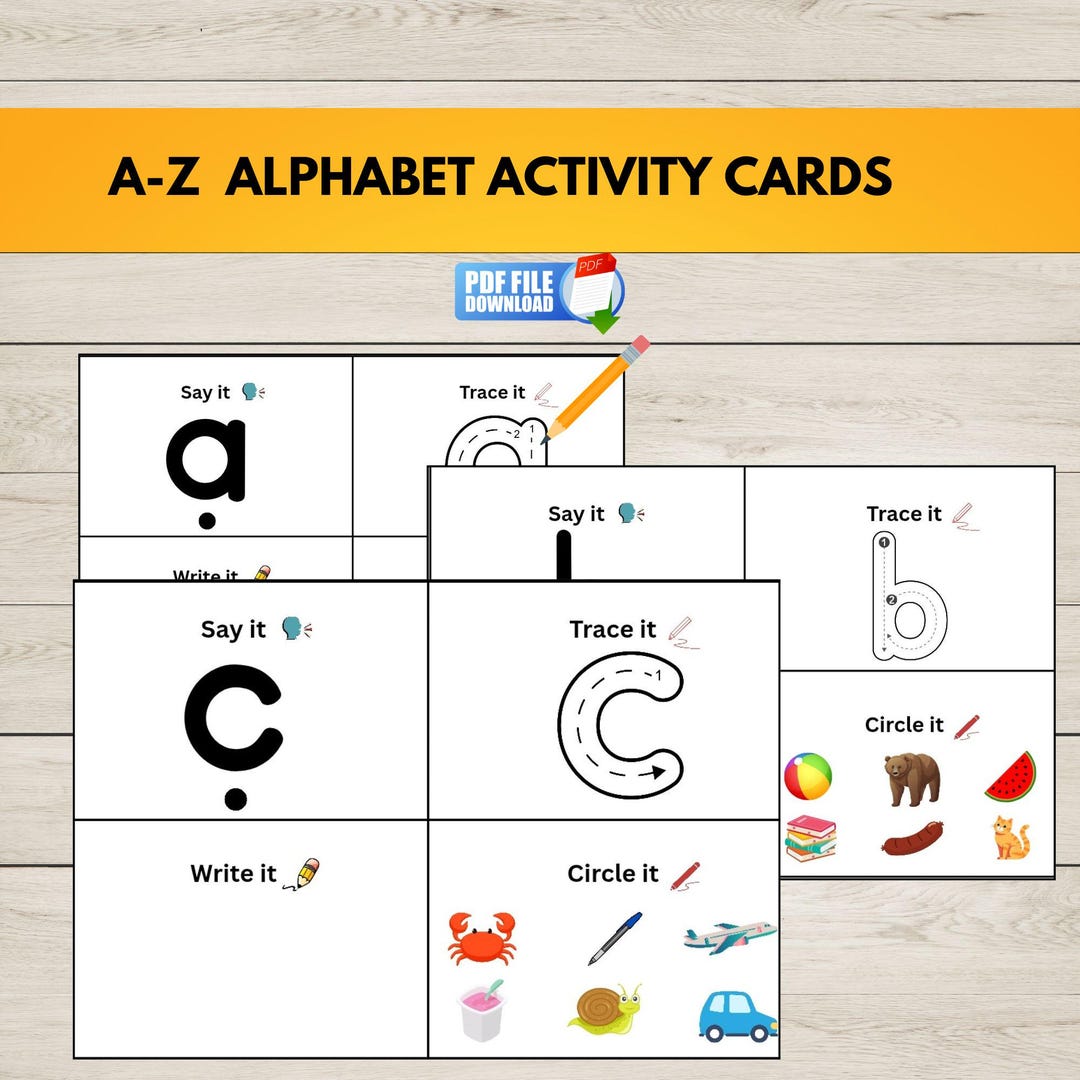 A-Z Alphabet Activity Cards, Preschool Letter Sounds, Kindergarten ...