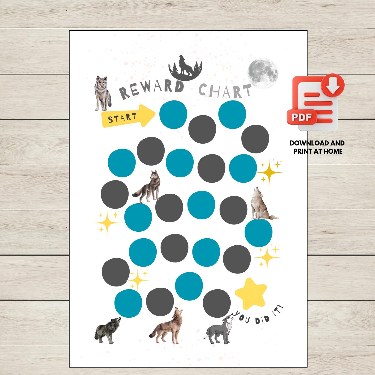 Wolf Reward Chart Printable, Wolves Sticker Chart for Kids Behaviour ...