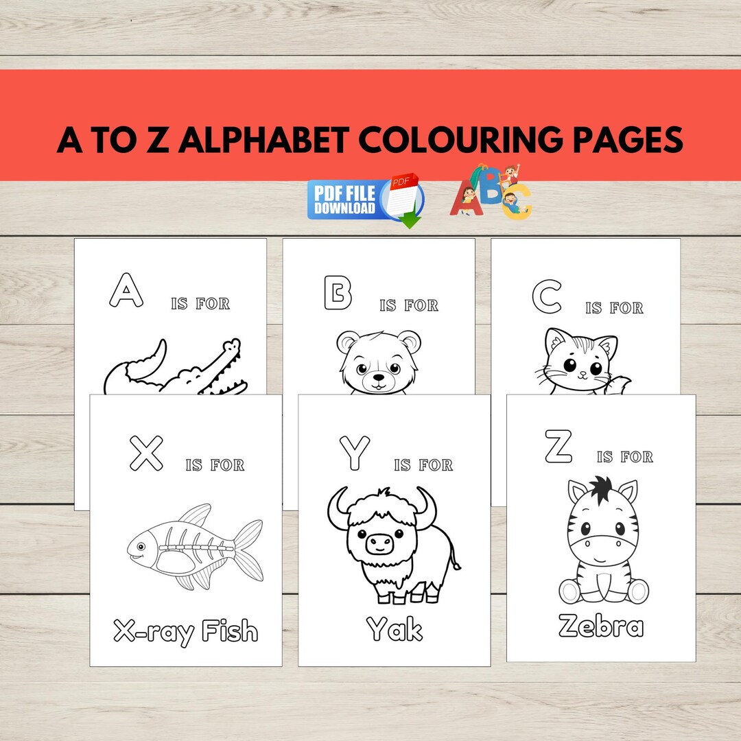 ABC Alphabet Animal Coloring Pages, A to Z Color in Sheets, Baby Shower ...