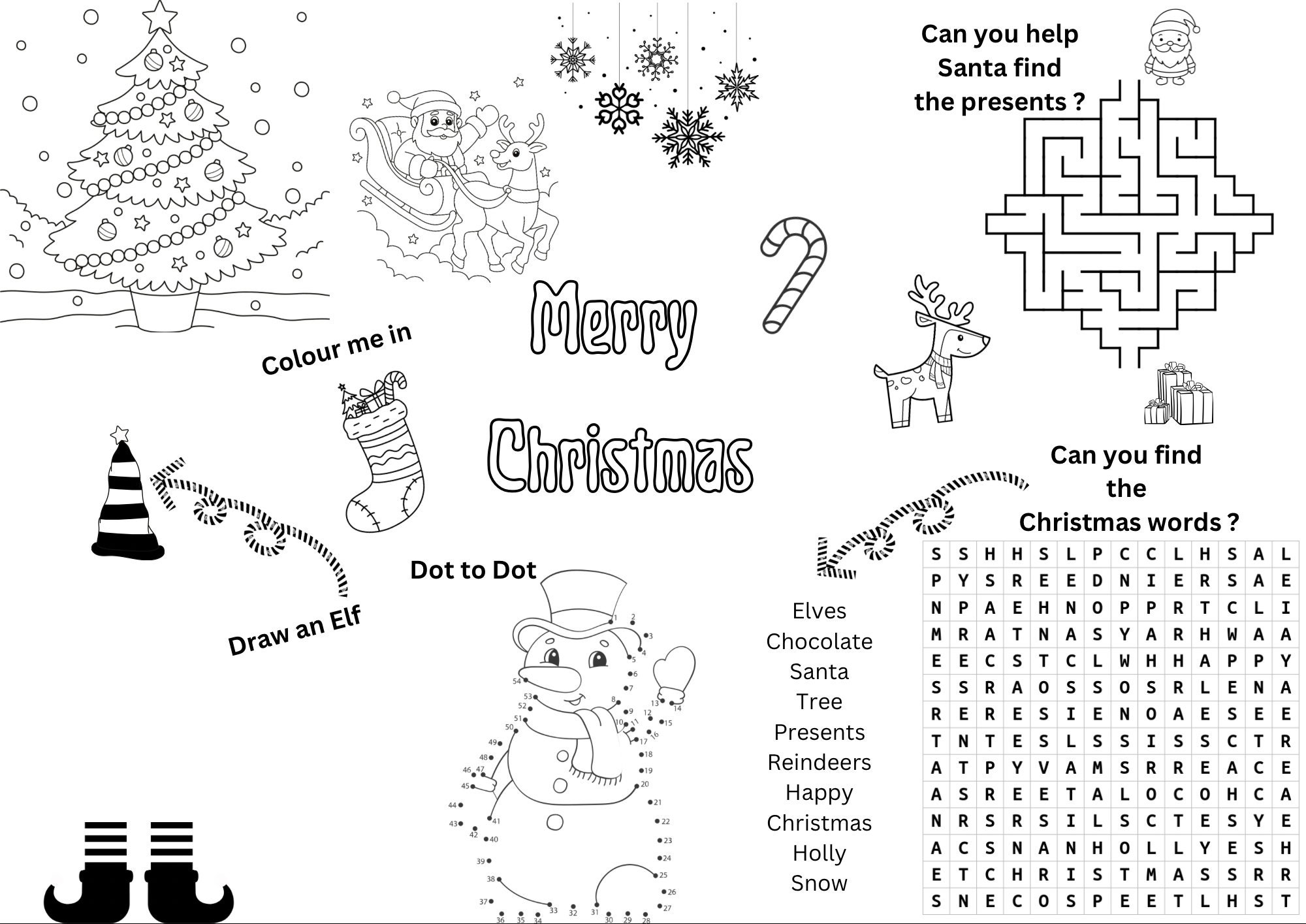 Kids Christmas Activity Placemat ,christmas Colouring Page Printable ...