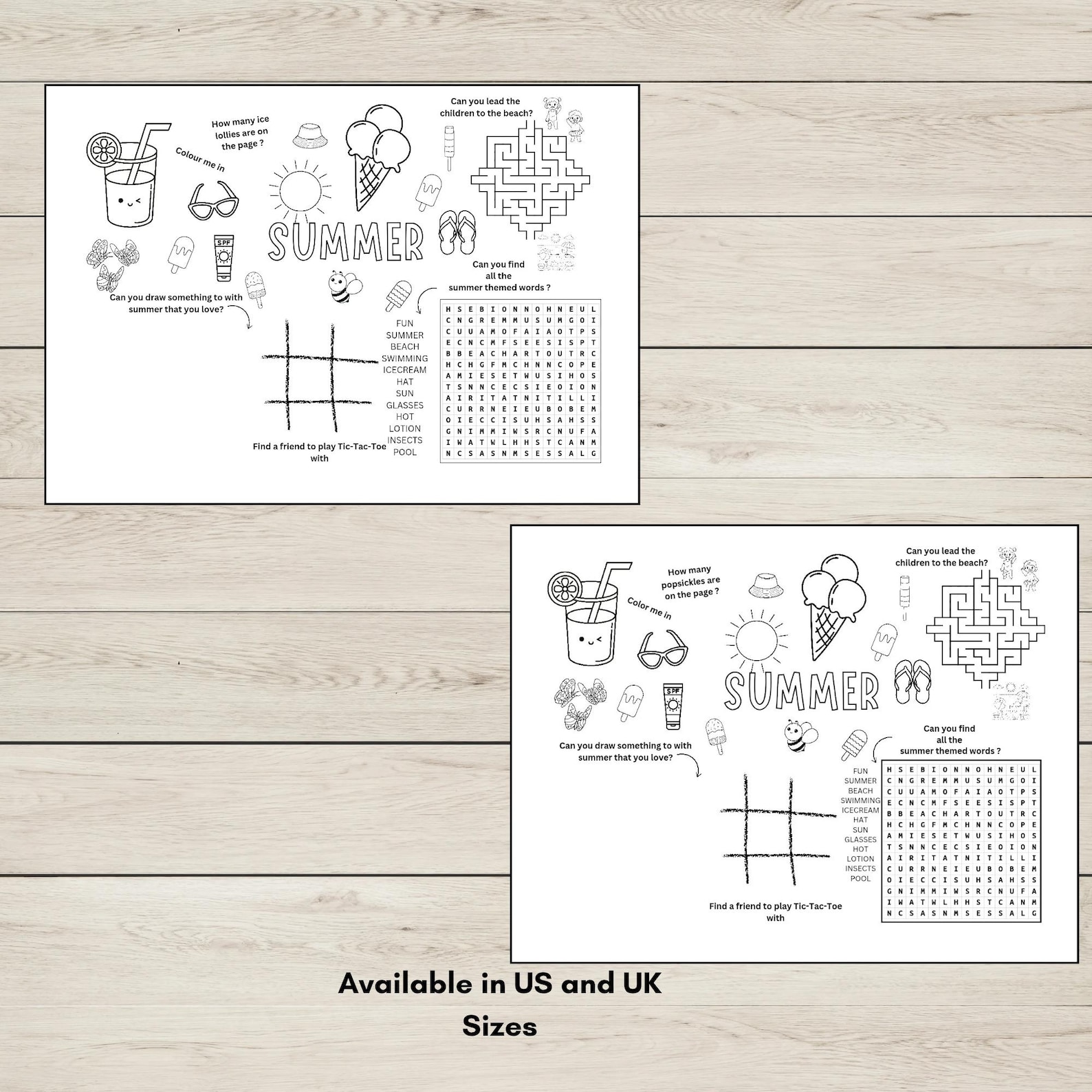 Summer Activity Games Sheet Printable, Kids Summer Themed Coloring Page ...