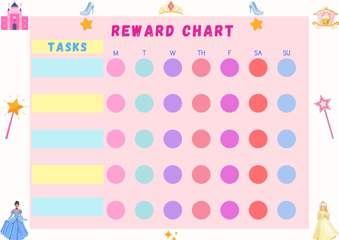 Princess Daily Chores Chart Printable, Kids Princess Sticker Reward ...