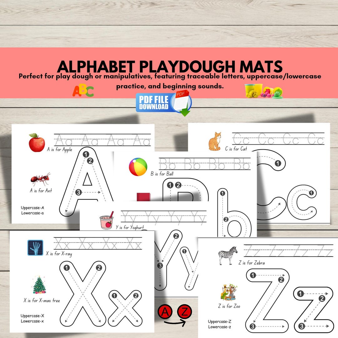 Alphabet Play Dough Mats Printable, Tracing Mats A-Z , ABC Letter ...
