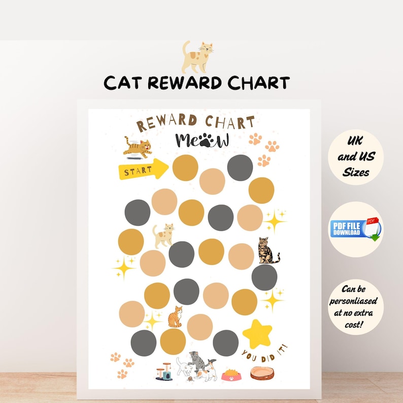 Kids Cat Themed Reward Chart Printable, Children’s Cat Theme Potty ...