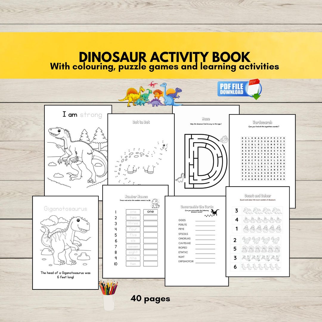 Dinosaur Activity Book, Printable Dinosaurs Activity Bundle Pack ...