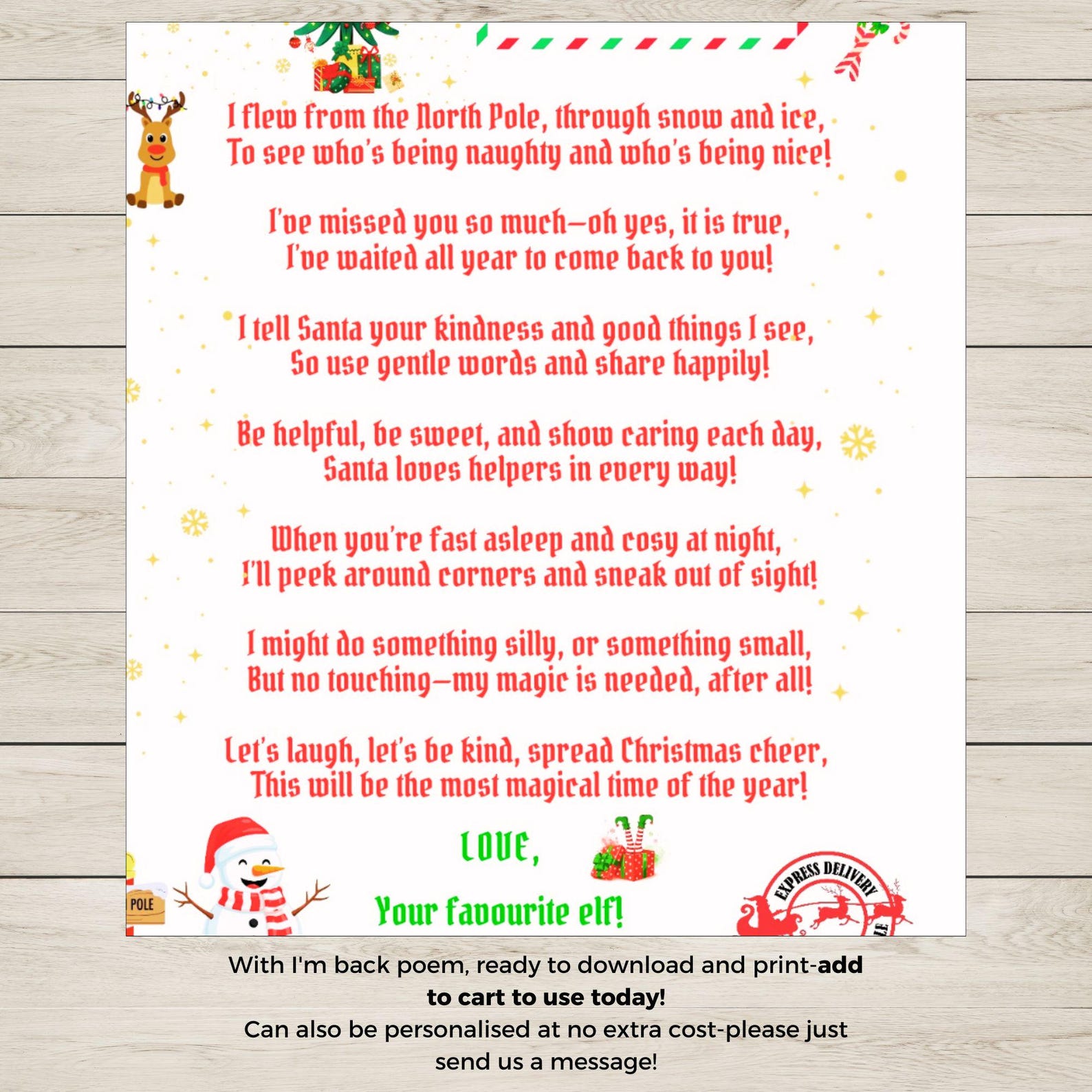 Elf Return Letter Printable, North Pole Arrival Poem for Kids ...