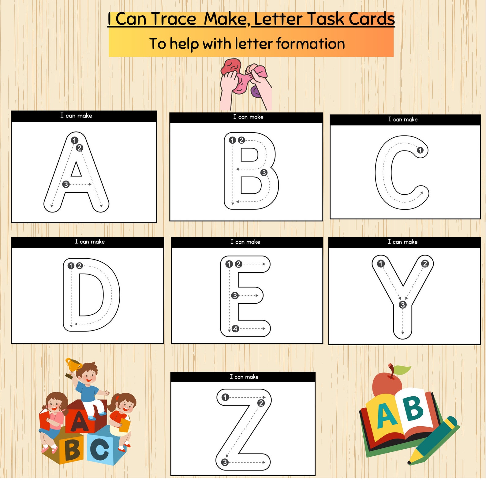 I Can Printable Task Cards Bundle, Letter Flashcards, Letter Formation ...