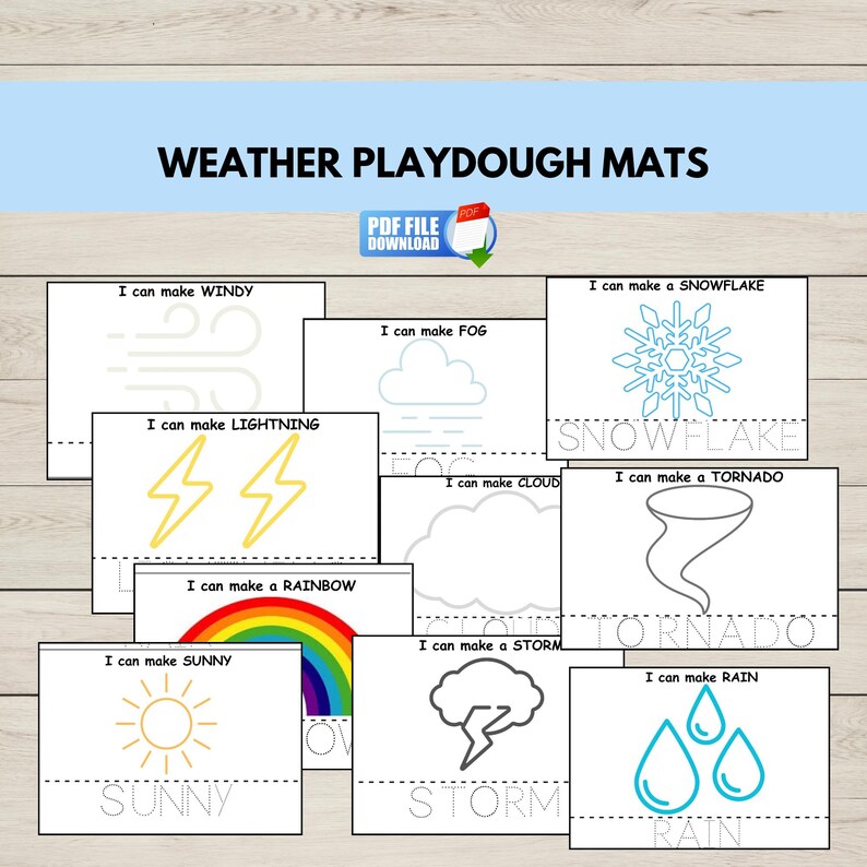Weather Play Dough Mats, Printable Weather Visual Activity Mats ...