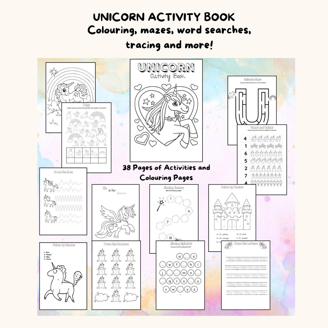 Unicorn Activity Book, Unicorn Coloring Pages, Unicorn Activity Pack ...