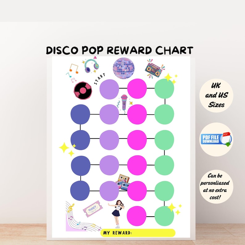 Pop Music Printable Reward Chart, Kids Disco Chore Chart, Pop Star ...