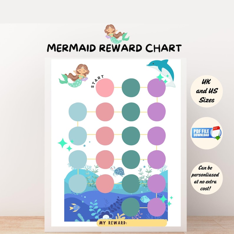 Mermaid Reward Chart Printable, Kids Mermaids Sticker Chart, Toddler ...
