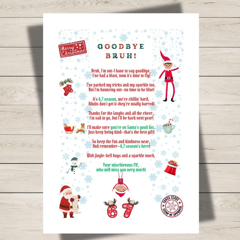 Elf 'goodbye Bruh' '6 7 Trend Letter Printable for Kids, Funny Elves ...