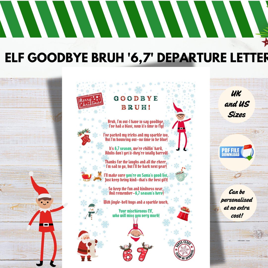 Elf 'goodbye Bruh' '6 7 Trend Letter Printable for Kids, Funny Elves ...