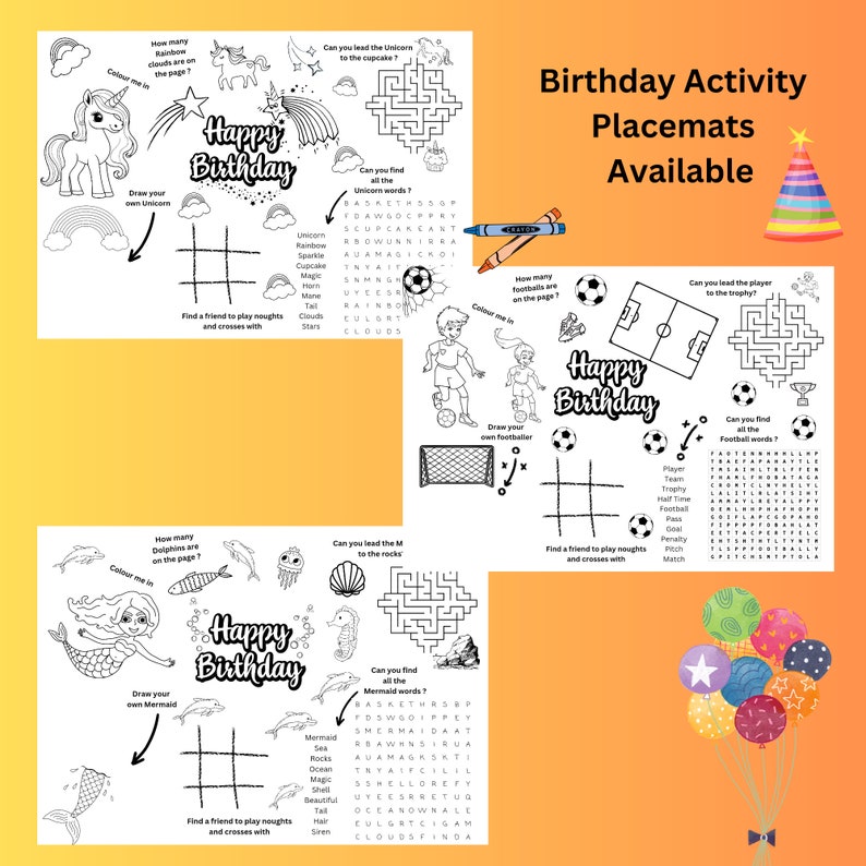 Football Activity Birthday Placemat Printable, Kids Party Favour ...
