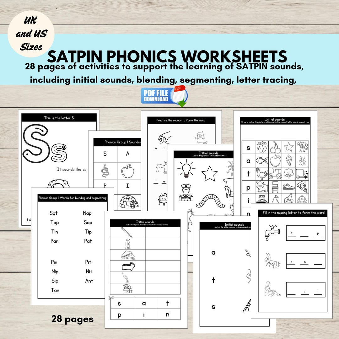 SATPIN Worksheets, Letter Sounds, CVC Words, Printable Group 1 Jolly ...