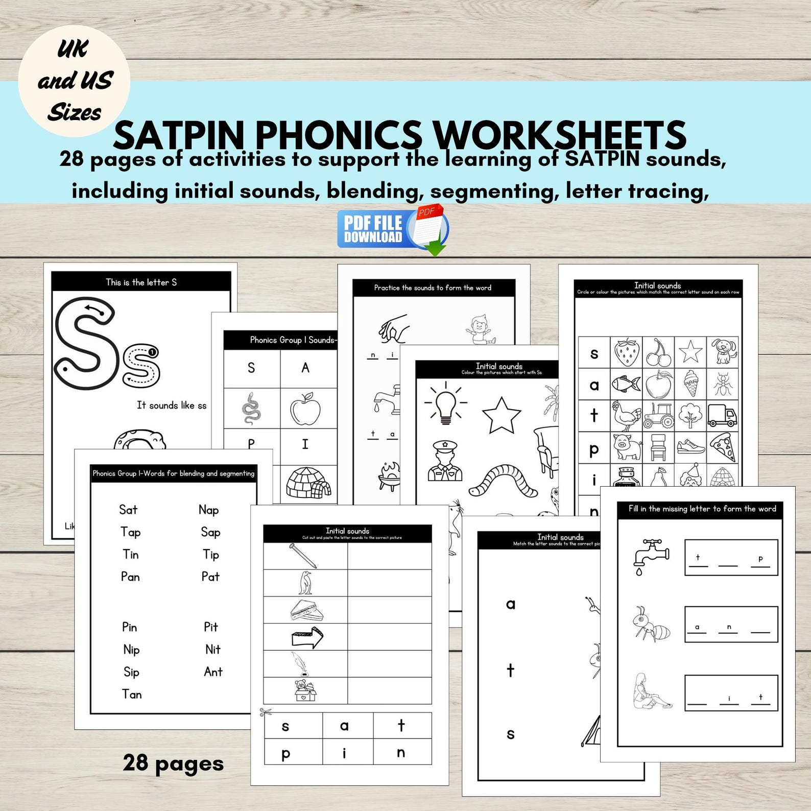 SATPIN Worksheets, Letter Sounds, CVC Words, Printable Group 1 Phonics ...