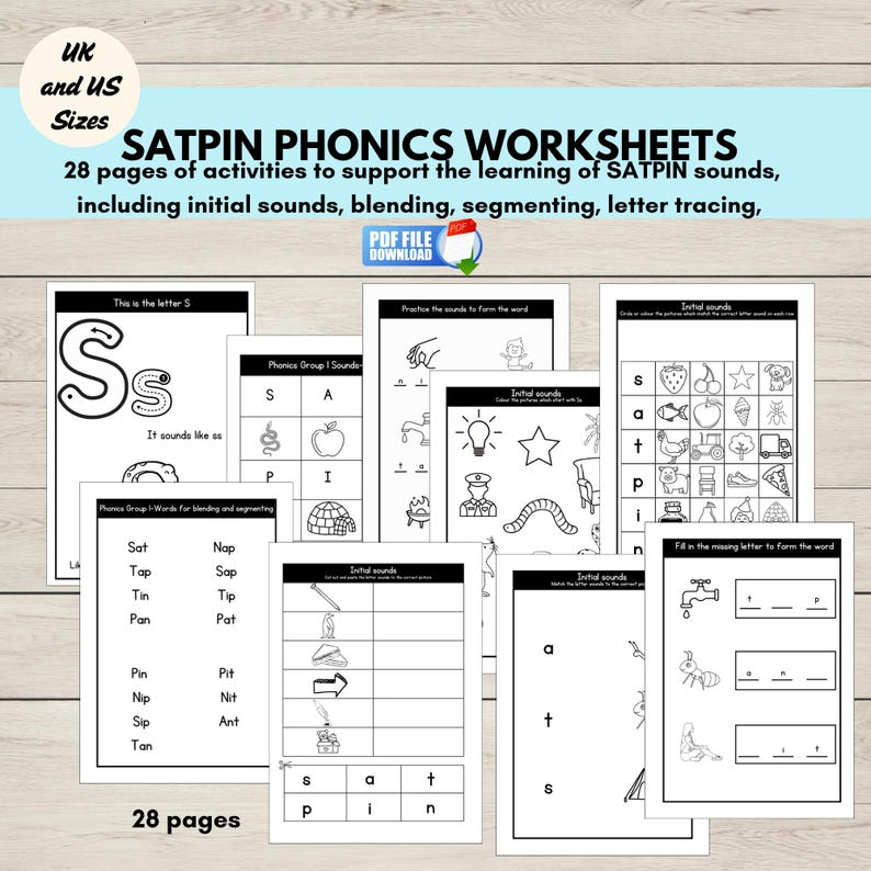 SATPIN Worksheets, Letter Sounds, CVC Words, Printable Group 1 Phonics ...