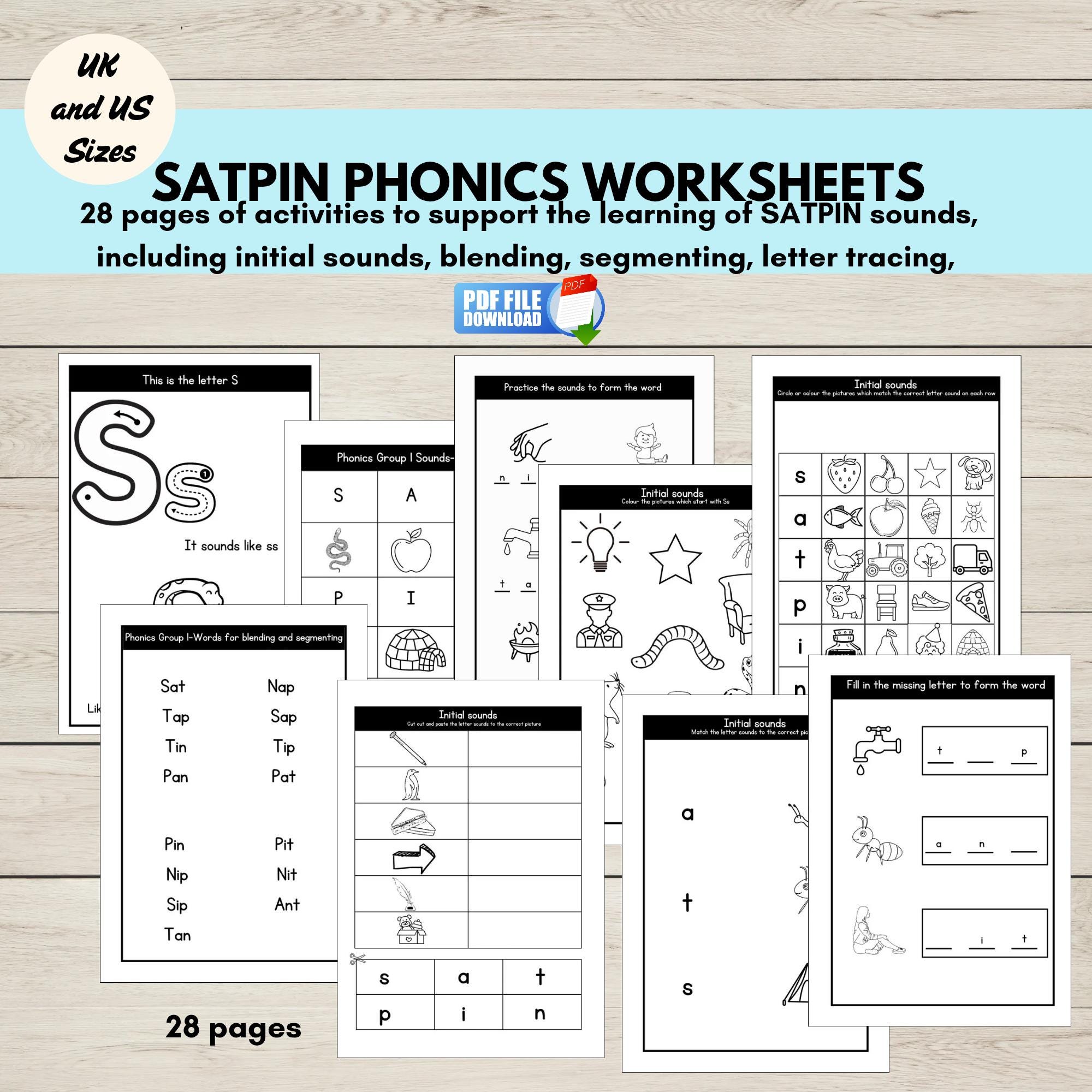 SATPIN Worksheets, Letter Sounds, CVC Words, Printable Group 1 Phonics ...