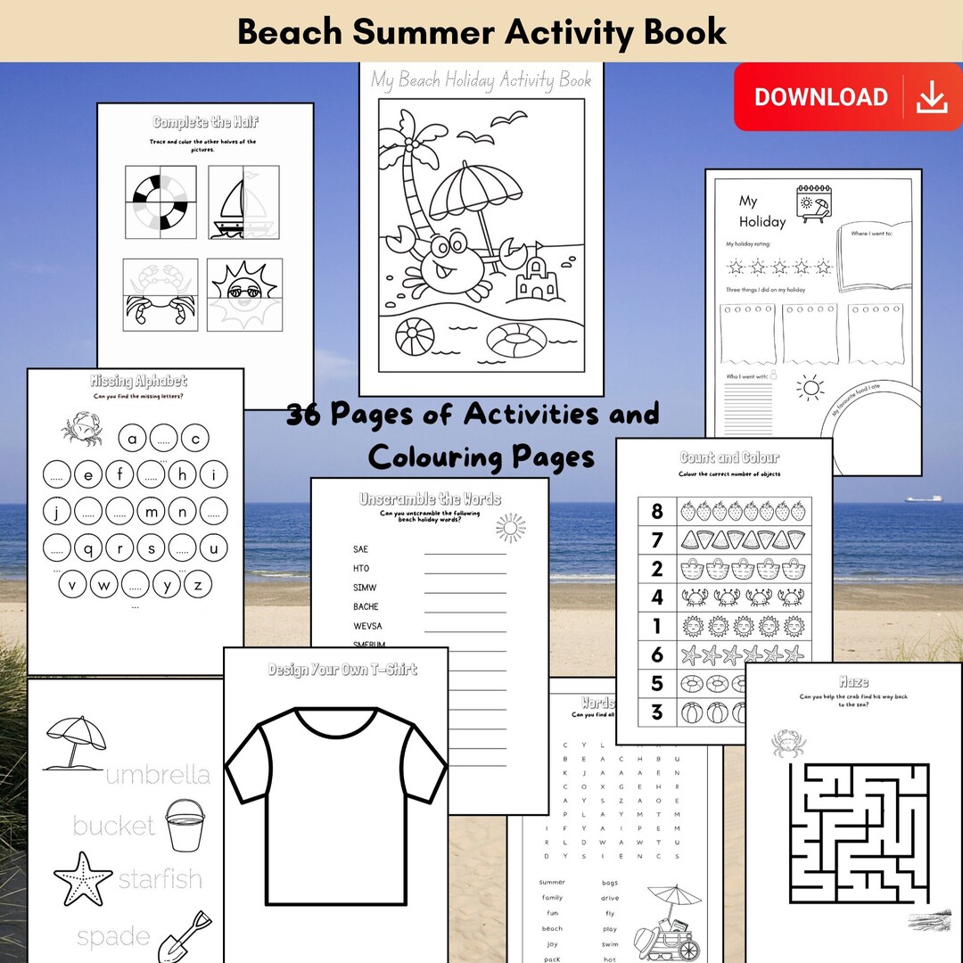 Printable Beach Summer Activity Travel Activity Book, Summer Activity ...