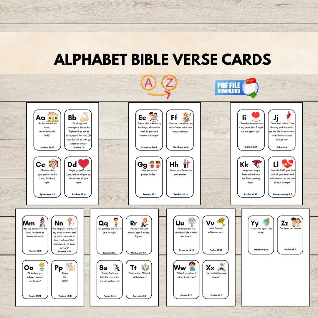 Bible Scripture Cards for Kids, Alphabet Bible Verse Cards, Printable ...