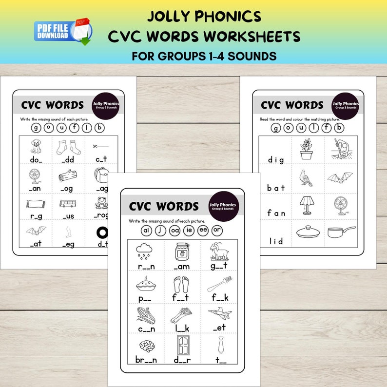 Jolly Phonics CVC Words Worksheets, Groups 1-4, Literacy Activity, Instant PDF Download, - Etsy