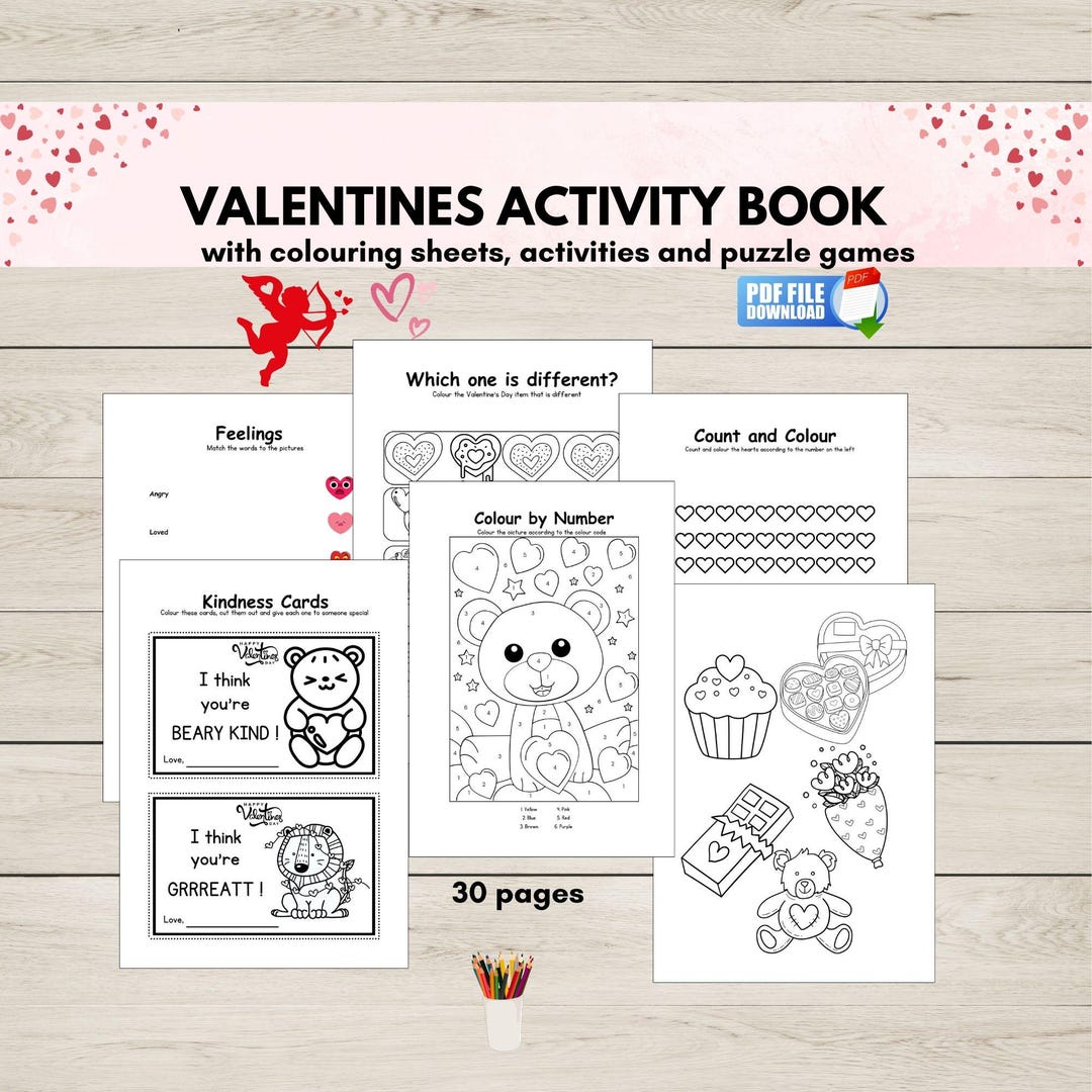 Valentines Activity Book Printable, Valentines Activities for Kids, for ...
