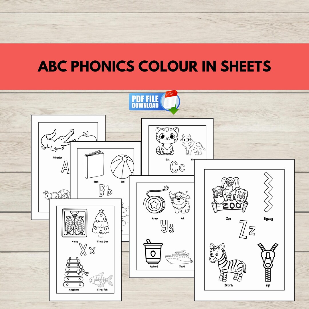 ABC Phonics Color in Sheets, Alphabet Coloring Pages, Initial Sounds ...