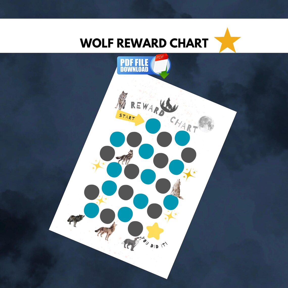 Wolf Reward Chart Printable, Wolves Sticker Chart for Kids Behaviour ...