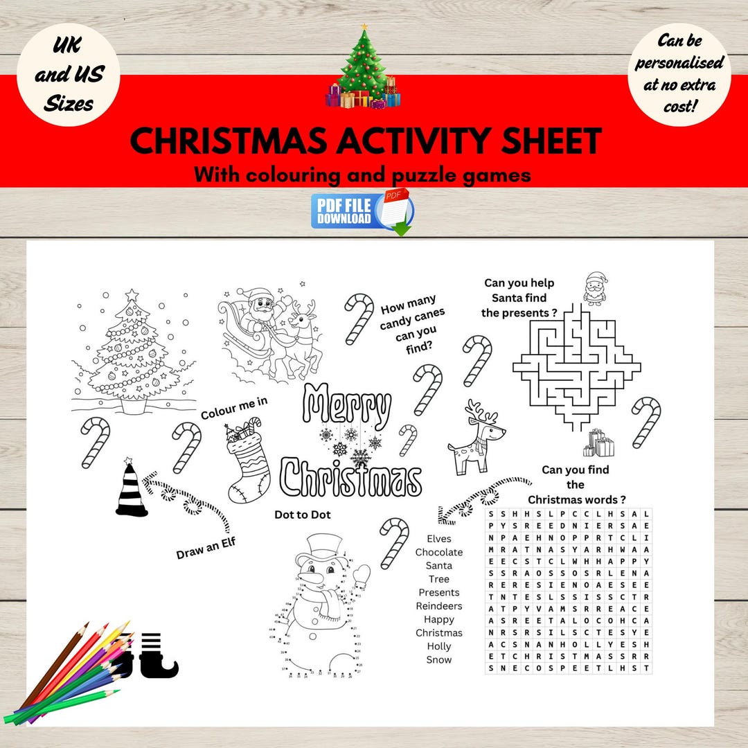 Kids Christmas Activity Printable Placemat, Festive Activity Sheet ...