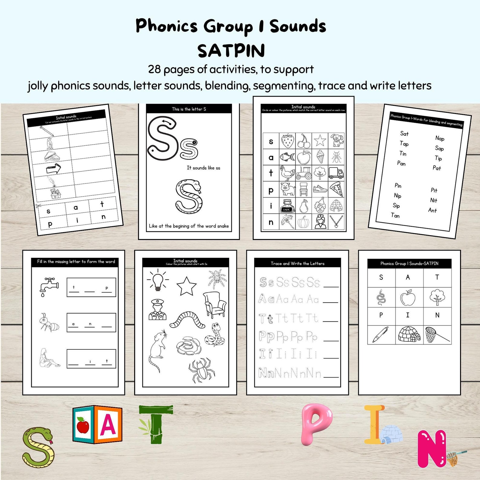 SATPIN Worksheets, Letter Sounds, CVC Words, Printable Group 1 Jolly ...