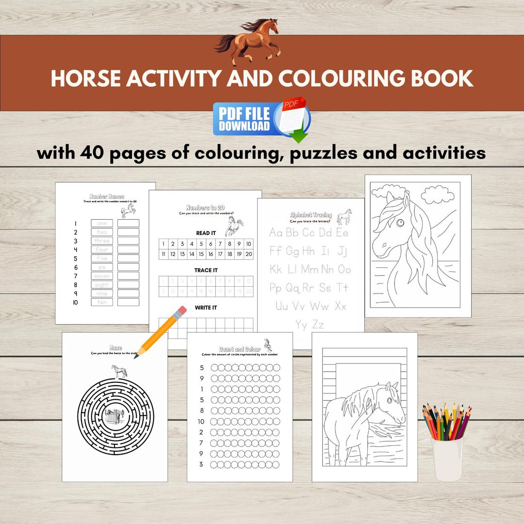 Horse Activity Bundle, Horses Coloring Pages, Kids Printable Horse ...