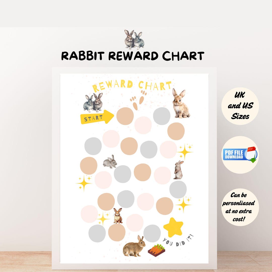 Rabbit Reward Chart Printable for Kids, Sticker Behaviour Chart, Bunny ...